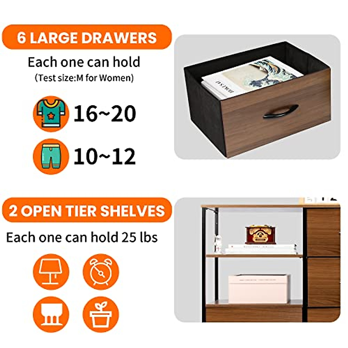 CONNOO Fabric Dresser with 4 Drawers and 2 Side Shelf, Lightweight Industrial Storage Unit Organizer for Entryway, Bedroom, Nightstand, Office, Kitchen