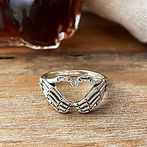 MISILAN Alloy Heart Open Shaped Gesture Ring Gothic Anime Band Rings Punk Skeleton Hands Jewelry Punk Retro Hip Hop Adjustable Lovely Jewelries for Women Girls-7