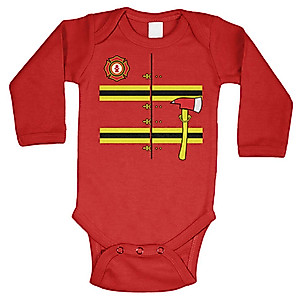 Firefighter Outfit - Hero Fireman Long Sleeve Bodysuit (Red, 12 Months)