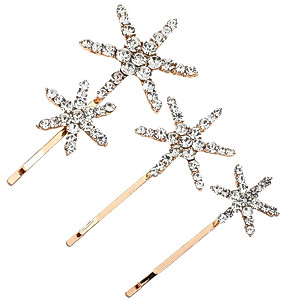 Wedding Hair Bobby Pins for Women Girls, Gold Snowflake Crystal Hair Clips, Elegant Hair Styling Accessories for Mothers Day Gift, 3PCS