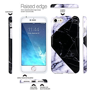 iPhone 7 Case, iPhone 8 Case, JAHOLAN White Black Geometric Marble Design Slim Shockproof Flexible Glossy TPU Soft Case Rubber Silicone Cover for Apple iPhone 7 / iPhone 8