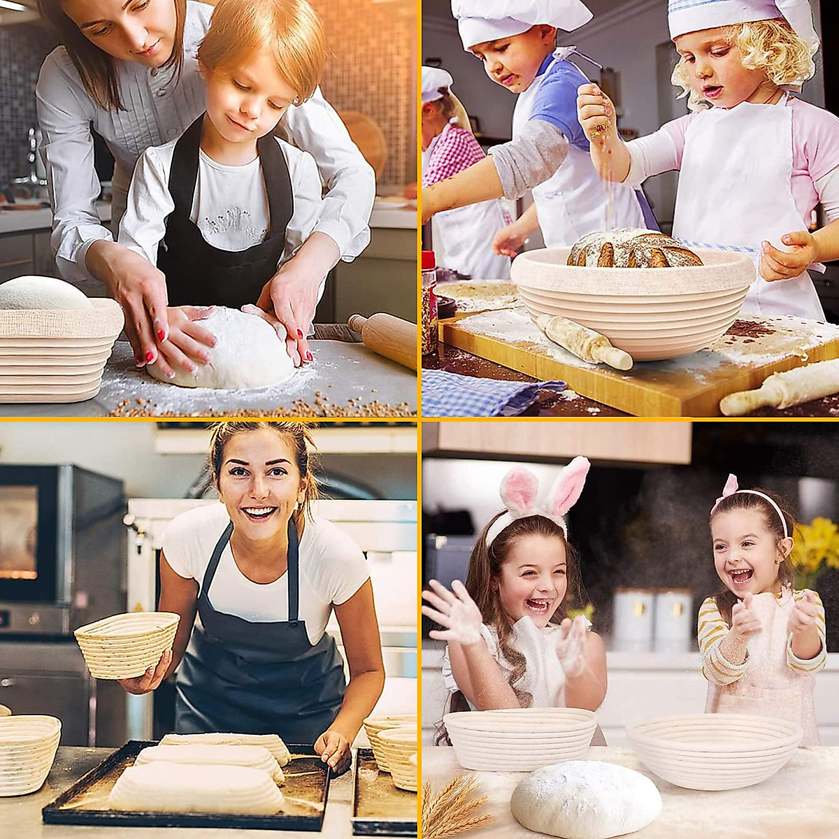 Bread Proofing Basket Set 9.6 Inch Oval & 10 Inch Round Banneton Proofing Baskets Top Grade Rattan Bowl with Bread Lame Dough Scraper Proofing Cloth Liner for Home & Professional Bakers Set of 2