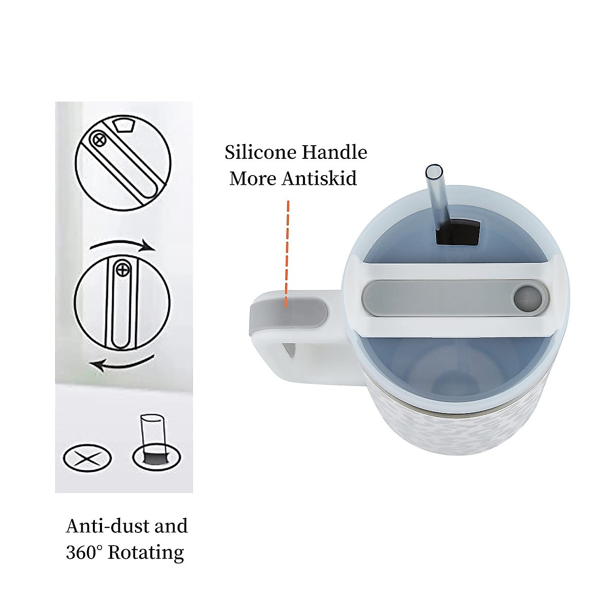 ZOYEPIN 40 oz Tumbler with Handle and Straw Lid,Stainless Steel Insulated Tumblers,Travel Coffee Mug Cup, Insulated Cup,Maintains Cold Ice and Heat for Hours(White Leopard)