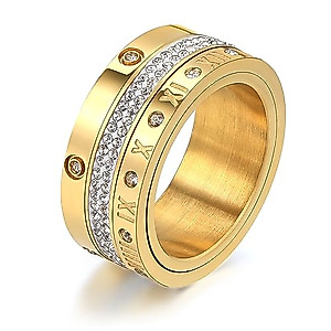 Anxiety Fidget Ring Love Friendship Gold Rings for Women 14K Gold Plated Titanium Steel Dainty Cubic Zirconia Rings Stacking Bands 3 In 1 Spinner Rings for Men Valentines Day Mother's Day Christmas Day Best Gifts (God, 7)