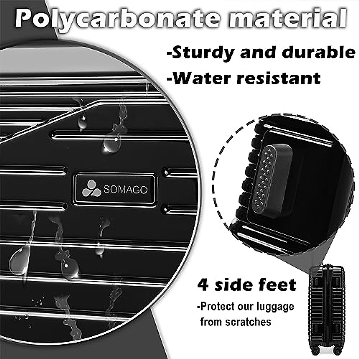 Somago 22x14x9 Carry On Luggage 20 Inch Suitcase with Cosmetic Case Lightweight Hard Shell Luggage PC Suitcase with TSA Lock Airline Approved Luggage (Black)