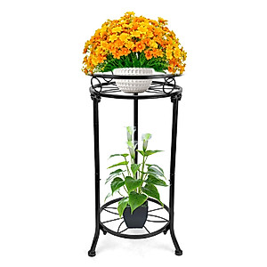 YHIJURS Metal Plant Stand Indoor, 2 Tier Plant Stands, 20.3'' Tall Iron Corner Potted Flower Stand Outdoor, Heavy Duty Plants Shelf, Planter Holder, Art Decor for Garden -Black