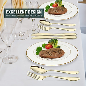 VIVANI Islay Champagne Gold Silverware Set for 8, 40 Piece Flatware Set, Stainless Steel Utensils Set, Kitchen Cutlery Set, Mirror Finish, Dishwasher Safe