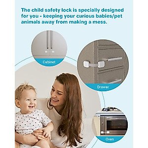 DUOSI 20 Pack Cabinet Locks for Babies, 10 Transparent Cabinet Locks + 10 White Child Safety Locks, No Screws and Magnets Fridge Refrigerators Locks Baby Proofing Lock for Kitchen Cabinets and Drawers