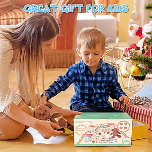 Wooden Doctor Kit for Kids, 37pcs Pretend Play Medical Kit with Ambulance Toy & Plush Bear, Imagination Doctor Role Play Set for Boys Girls Age 3 4 5 6 7