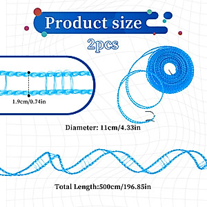 2 Pack Portable Clothesline, Windproof Non Slip Clothesline with Hooks, Adjustable Nylon Clothesline, Retractable Clothesline for Indoor Outdoor Laundry Camping Home