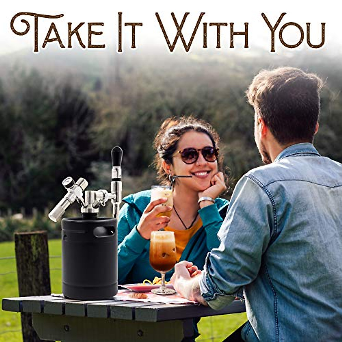 NutriChef Nitro Cold Brew Coffee Maker - 64Oz Stainless Steel Home Brew Coffee Keg w/Adjustable Pressure Regulator, Nitrogen Coffee Growler Machine Dispenser System, Stout Creamer Faucet NCNTROCB20