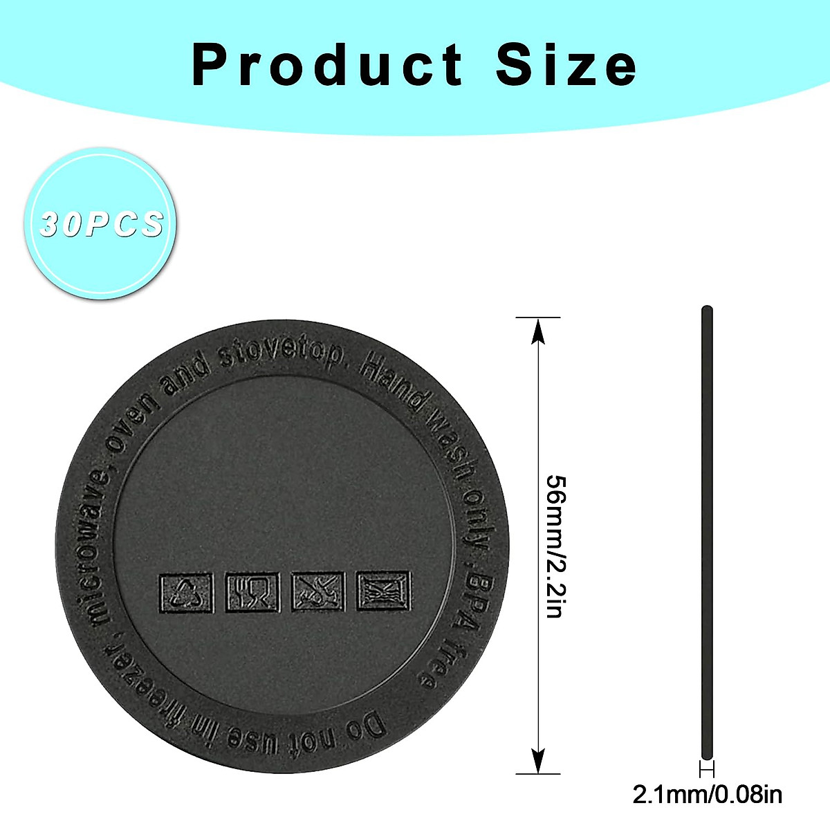 MaehSab 30 Pcs Rubber Bottoms for Sublimation Tumblers, Anti-Slip Self-Adhesive Silicone Bottom Pads for Skinny Slim Tumblers Mason Jars, Wine Tumblers (Black, 2.2 Inches)