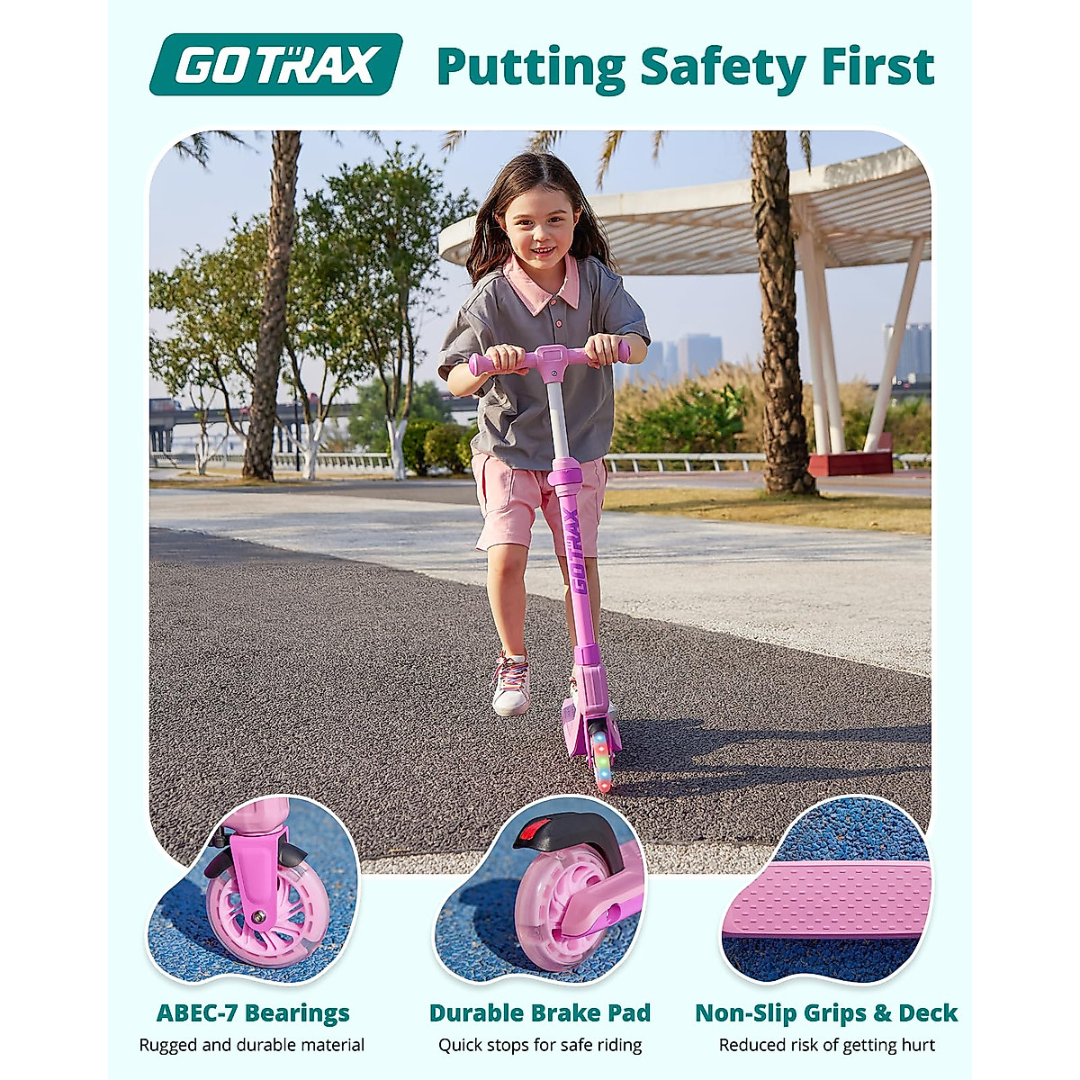 Gotrax K03 Kick Scooter for Kids, 5" LED Lighted Wheels and Adjustable Handlebars, Lightweight Design and Anti-Slip Deck, Max Load 110 Lbs, Kids Scooter for Boys & Girls Ages 3+, Purple