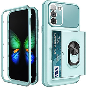 WATEFULL for Samsung Galaxy S23 Plus Case Wallet Card Holder with Kickstand Ring Holder,[Integrated Camera Cover] Samsung Galaxy S23 Plus Case Cover with Sliding Hidden Slot Shockproof Bumper(Teal)