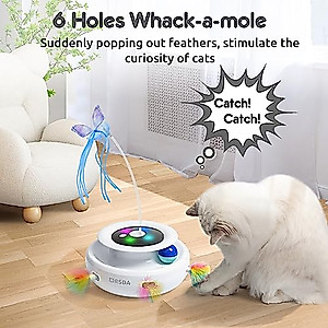 ORSDA 3-in-1 Cat Toys Rechargeable, Interactive Cat Toys for Indoor Cats Automatic Kitten Toy, Moving Ambush Feather, Fluttering Butterfly Toy, Track Balls, Whack a mole Cat Teaser with 6 Attachments