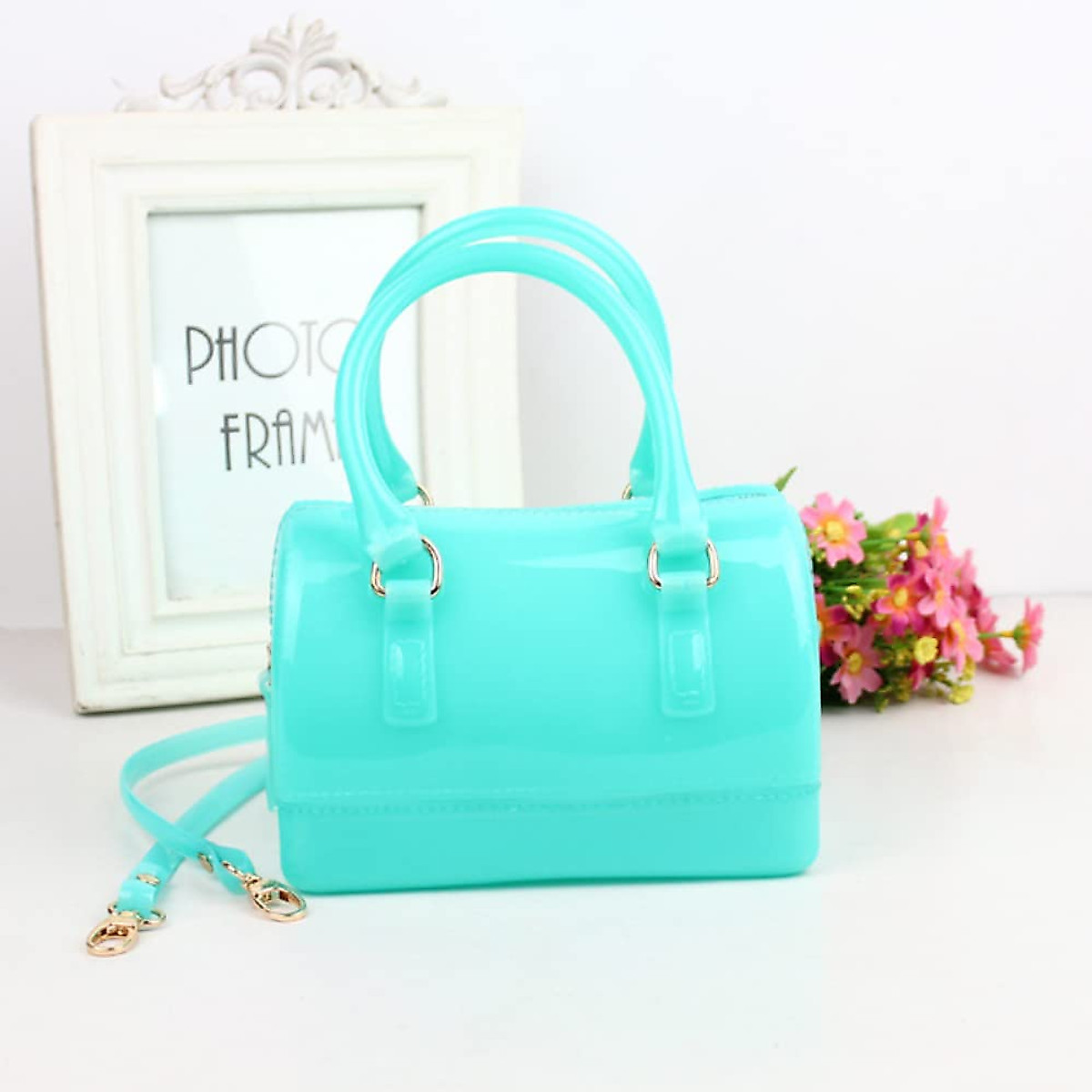 Segater® Ladies Summer Transparent Handbag Jelly Pillow-shaped Top Handle Bag Candy Color Crystal Purse For Women - Mint green