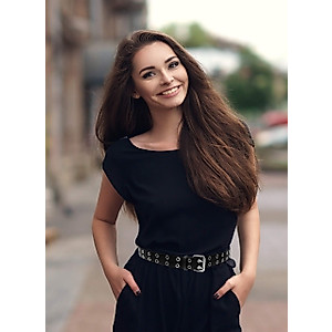 Udekit Women's PU Leather Belt Double Silver Grommet Soft Faux Leather Waist Belt Large Size (3 Pieces/Set)