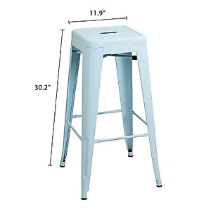 Furniwell 30 Inches Metal Bar Stools High Backless Tolix Indoor-Outdoor Stackable Barstool with Square Counter Seat Set of 4 (Blue)