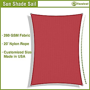 FLORALEAF Sun Shade Sail 16' X 24' Rectangular Terylene Waterproof UV Block Canopy 260GSM for Outdoor Patio Lawn Garden Backyard, Red