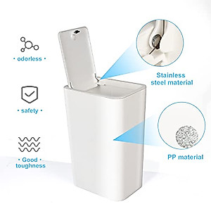 Odonata 3 Pack 10L / 2.6 Gallon Small Trash Can with Lid, Slim Garbage Can with Pop-Up Lid, Waste Basket for Bathroom, Kitchen, Bedroom, Powder Room, Craft Room, Office, College,RV.(Off White)