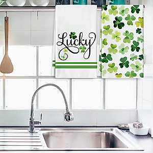 AnyDesign St. Patrick's Day Kitchen Towel 18 x 28 Inch Watercolor Lucky Shamrock Dish Towel Hand Drying Tea Towel for Cooking Baking Cleaning Wipes, Set of 2
