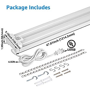 LEONLITE 4FT LED Utility Shop Light, 40W Motion Sensor Plug in Linkable Light Fixtures, 4000lm, 5000K Daylight, Suspension & Flush Mount, for Garage, Workshop, FCC, ES, ETL Certified, Pack of 4