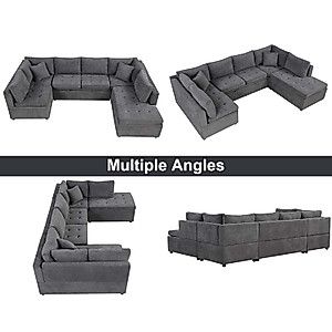 Suheww Pull-Out Sleeper Sectional, 117.3" Modular Sectional Sleeper Sofa with Pull Out Couch Bed, U Shaped Sectional Sleeper Sofa with Pullout for Living Room Grey
