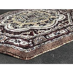 Traditional Octagon Persian Rug Beige Brown Burgundy & Black Design 520 (4 Feet X 4 Feet)
