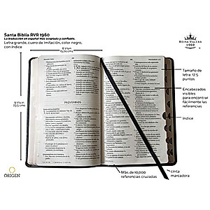 Biblia Reina Valera 1960 letra grande. Símil piel negro, índice, tamaño manual / Spanish Bible RVR 1960. Handy Size, Thumb Index, Large Print, Black Leat