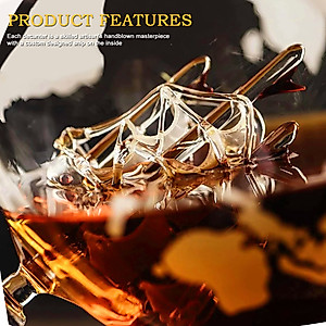 welly pro Whiskey Decanter Set with Wooden Base - Etched World Globe Whiskey Decanter Set, Whiskey Gifts for Men
