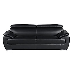 Blackjack Furniture 4571 Veal Collection Leather Upholstered Modern Living Room Chair, Loveseat, Sofa, Black