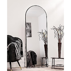 Antok Arched Full Length Mirror, 64"x21" Arched Floor Mirror, Glassless Mirror Full Length with Stand, Floor Mirror Freestanding, Wall Mounted Mirror for Bedroom Living Room, Black