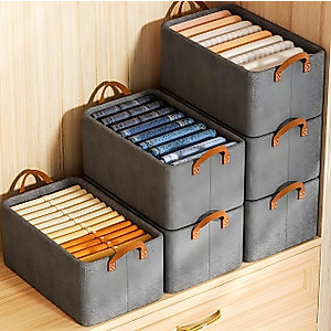 Generic 4 Pack 26L Universal Size Clothes Storage Basket, Fabric Storage Box with Metal Frame, Clothes & Fabric Orgainzer Bins, Closet Clothes Wardrobe Storage Box, Shelf Storage Box (2-Gray 2-Beige)