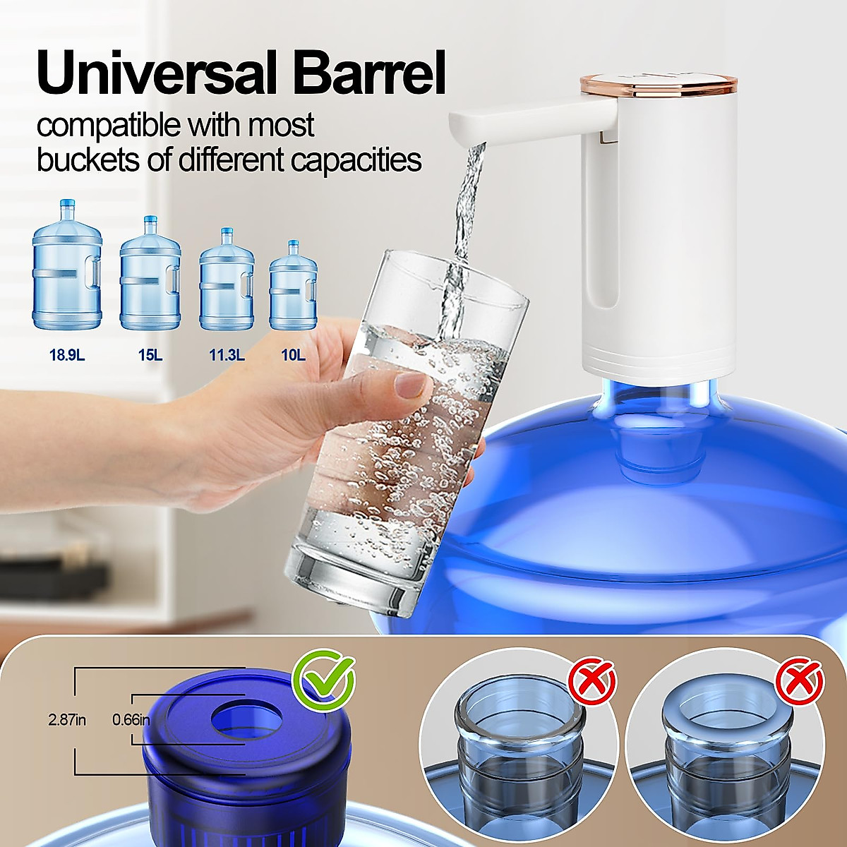 Ytqyphu Water Dispenser for 5 Gallon Bottle,Foldable Portable Water Bottle Pump，USB Charging Electric Drinking Water Pump，for Camping Essentials, Water Table Pump，Kitchen, Office, Picnic