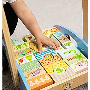 PIDOKO KIDS Wooden Baby Walker - 1 Year Old Boy Girl Gifts - Includes Stacking Sorting Cups, Zoo Themed Blocks and Book - Developmental Montessori Learning Toys for Babies 12 Months +