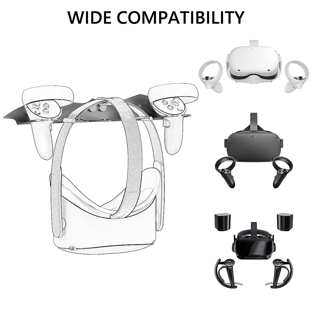 Geekria VR Wall Mount Stand Compatible with Meta Q3/QPro/Q2/QRift S/Valve Index/HTC Vive/HP Reverb G2/Playstation VR Game Accessories Storage Stand Holder Hook (Silver)