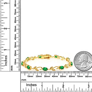 Gem Stone King 18K Yellow Gold Plated Silver Simulated Emerald Diamond Greek Vine 7 Inch Tennis Bracelet For Women