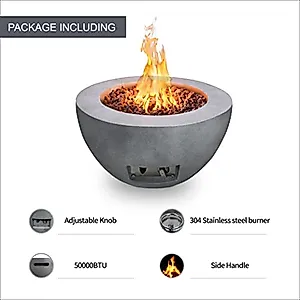Kante Concrete Round Fire Table 25", 50000 BTU Outdoor Propane Fire Pit Table, Gas Fire Pits for Outside Patio, Smokeless Fire Pit and Outdoor Fire Pits, Natural Concrete