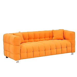 Dolonm Modern Sofa Couch with Metal Legs Upholstered Tufted 3 Seater Couch with 2 Pillows Decor Furniture for Living Room, Bedroom, Office, 80 Inch Wide(Orange-Teddy)