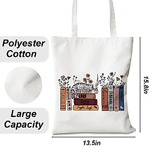 Inspired Tote Bag Book Decor Book Lovers Gifts Bookworm Bookish Gifts Music Love Gifts for Women Girls Friends Mothers Day Christmas Birthday Gift Reusable Beach Bag Grocery Shopping Bag