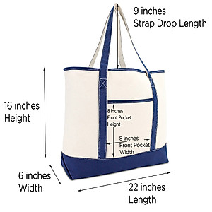 DALIX Personalized Tote Bag For Women Monogram Initial Open Top Navy Blue M