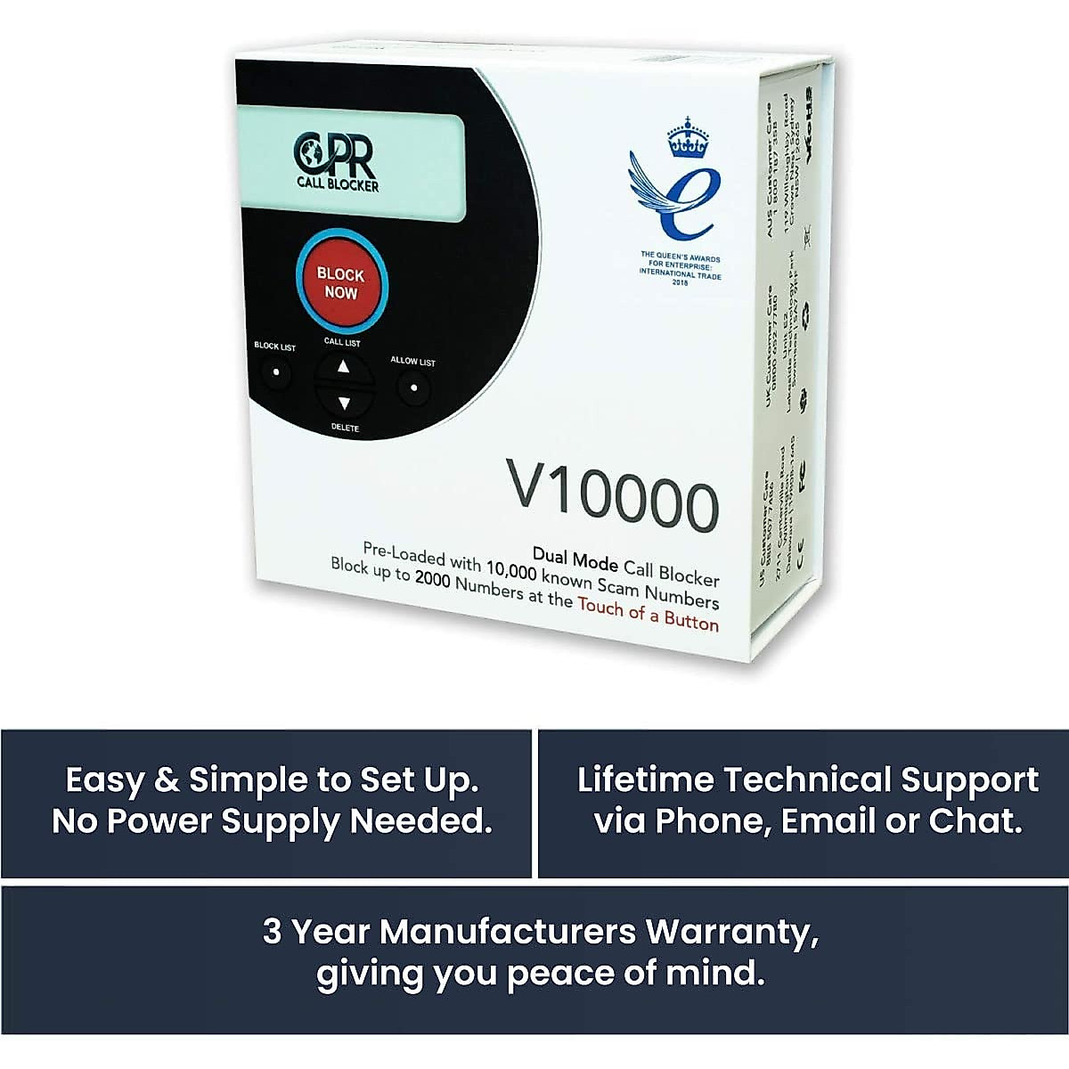CPR V10000 - Landline Phone Call Blocker with Dual Mode Protection. Pre-Loaded with 10,000 Known Robocall Scam Numbers - Block a Further 2,000 Numbers at a Touch of a Button
