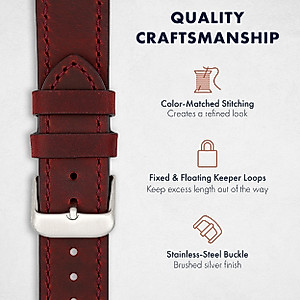 Benchmark 20mm Oxblood Red Leather Watch Band - Quick Release Crazy Horse Leather Watch Strap - 20mm Leather Watch Band (20mm, Oxblood)