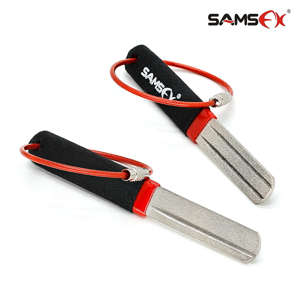 SAMSFX Fishing Hook Sharpener Hook File Portable Grinding Tool with Double Sided Fine and Medium Grit Fly Fishing Tools, 4inch (Black & Red Handle)