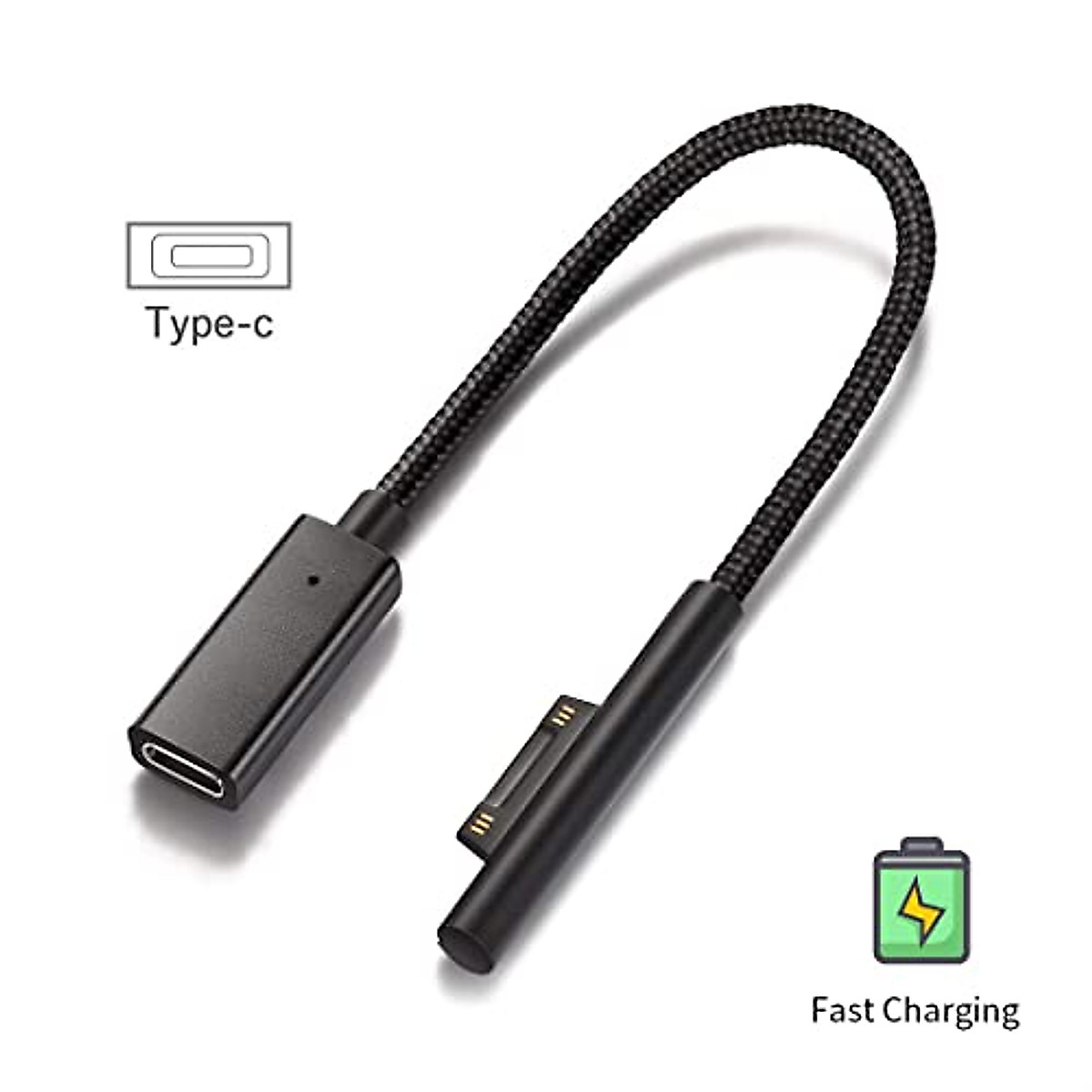 Sisyphy Nylon Braided Surface Connect to USB-C Charging Cable Compatible for Microsoft Surface Pro7 Go2 Pro6 5/4/3 Surface Laptop Book,Works with 45W 15V3A USBC Charger and 3A USBC Cable - 0.2 Meters