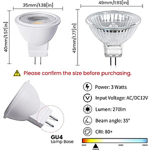 Lustaled 12V MR11 GU4.0 LED Light Bulb 3W G4/GU4/GZ4 Bi-Pin Base LED Spot Light Low Voltage MR11 Landscape Bulbs 25W Halogen Equivalent Warm White 3000K for Accent Recessed Lamp (4-Pack)