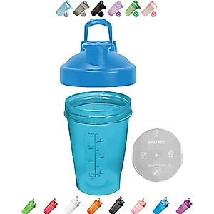 Blue Shaker Bottle with Classic Loop Top& Stainless Whisk Ball,Protein Powder Shaker Bottle, Classic Shaker Bottle, Action Rod Mixing, Dishwasher Safe, Leak Proof-Blender Shaker Bottle w. Whisk Ball BPA free (18 Oz/Measurements 12 Oz, Blue Top/Blue Cup)