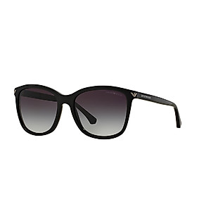 Emporio Armani Women's EA4060F Low Bridge Fit Square Sunglasses, Shiny Black/Gradient Grey, 56 mm