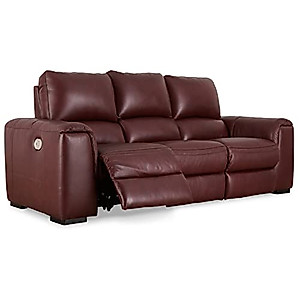 Signature Design by Ashley Alessandro Contemporary Leather Power Reclining Sofa with Adjustable Headrest, Red