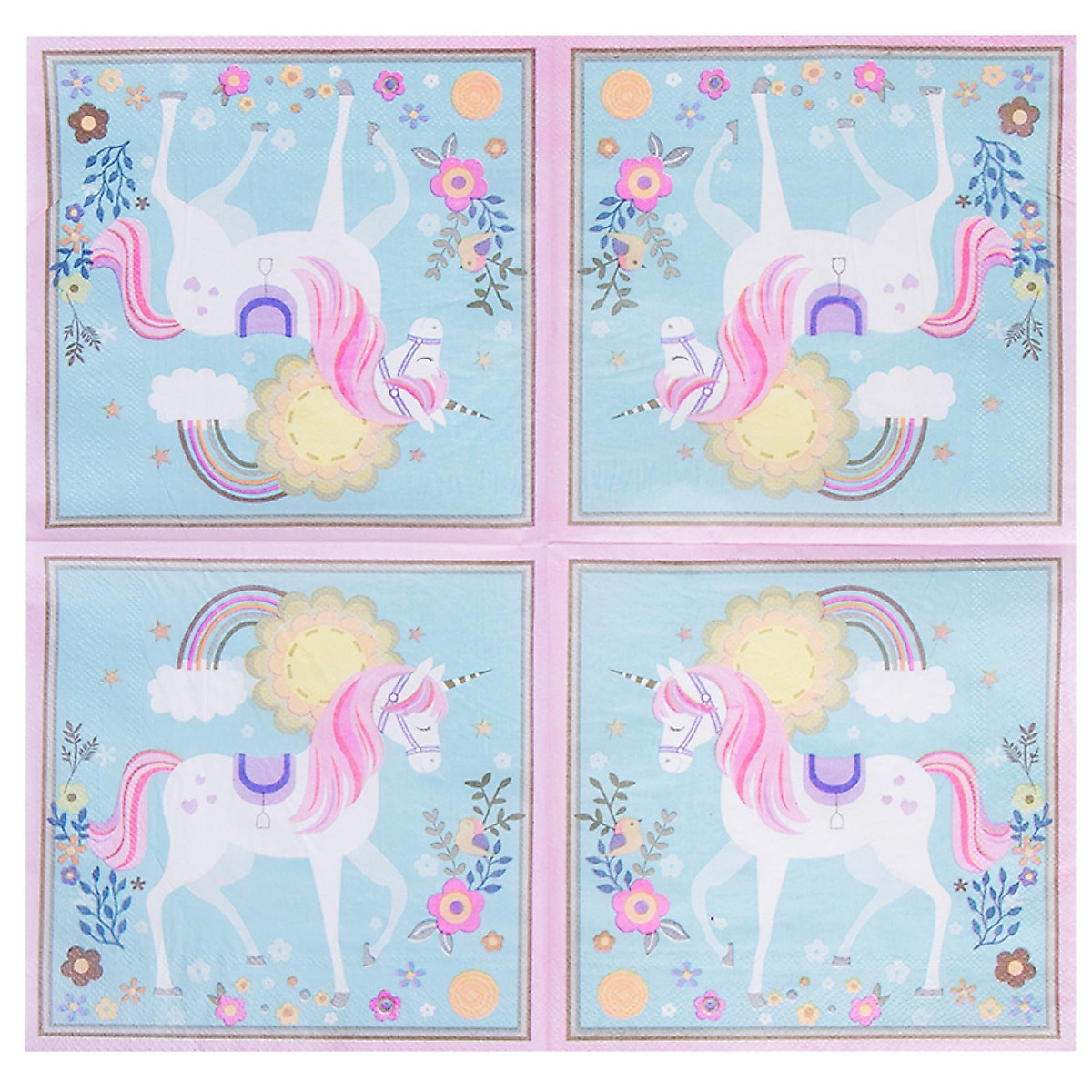 Besalily Decorative Animal Paper Napkins Dinner Size 20-Count/33x33cm/2-Ply Cute Baby Shower Kids Birthday Party Napkins (Rainbow Unicorn)